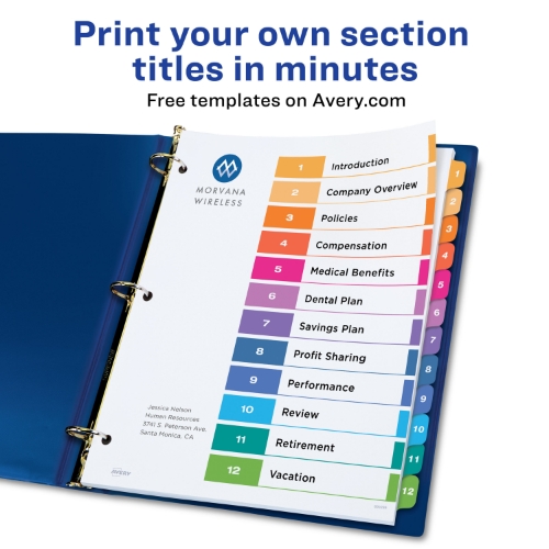 Avery Ready Index 12 Tab Binder Dividers, Assorted Colors, 1 Set - W.B ...
