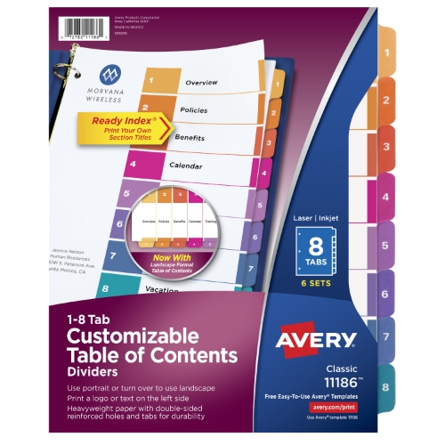 Avery Ready Index 8 Tab Binder Dividers, Assorted Colors, 6 Sets - W.B ...