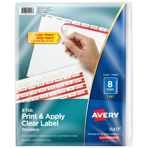 Avery Easy Print & Apply Clear Label 8 Tab Dividers, White, 1 Set - W.B ...