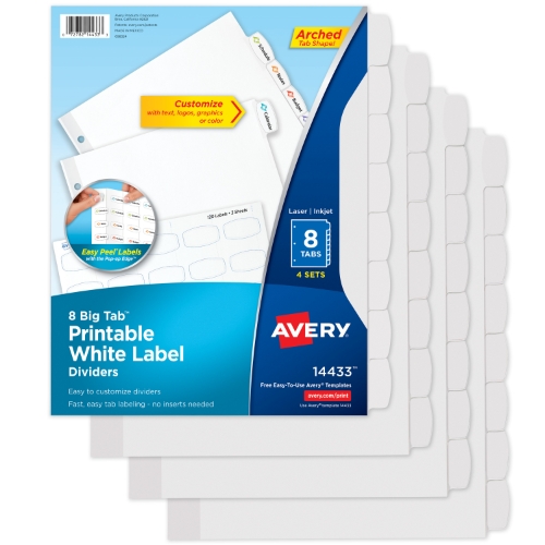 Avery Big Tab Printable Label 8 Tab Dividers, 4 Sets - W.B. Mason
