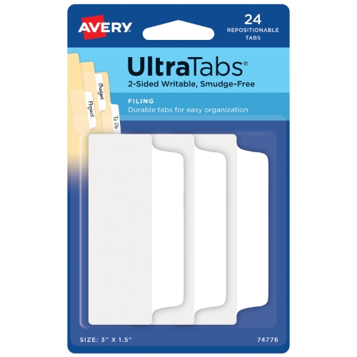 Avery Ultra Tabs® Repositionable Filing Tabs, Two-Side Writable 3"" x 1 ...