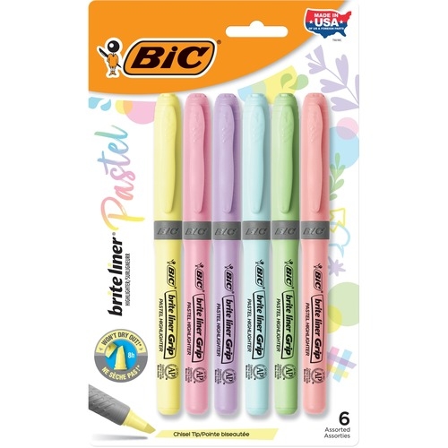 BIC Brite Liner Grip Pocket Highlighter, Assorted Ink Colors, Chisel ...