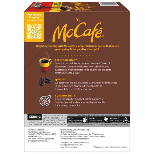 McCafe Espresso Roast K-Cup Pods, Dark Roast, 24/Box - W.B. Mason