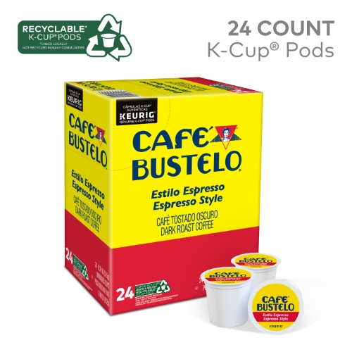 Café Bustelo Espresso Style K-Cup Pods, Dark Roast, 24/Box - W.B. Mason