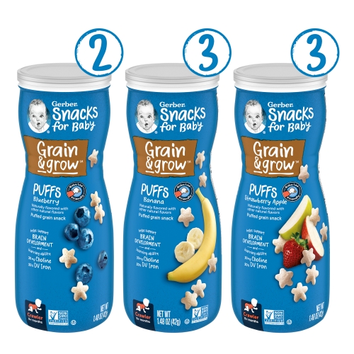 Gerber Baby Snacks Puffs Variety Pack, 1.48 oz, 8/Pack - W.B. Mason