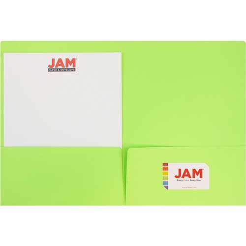 JAM Paper Premium Matte Cardstock Twin Pocket Folders, Lime Green, 100 ...