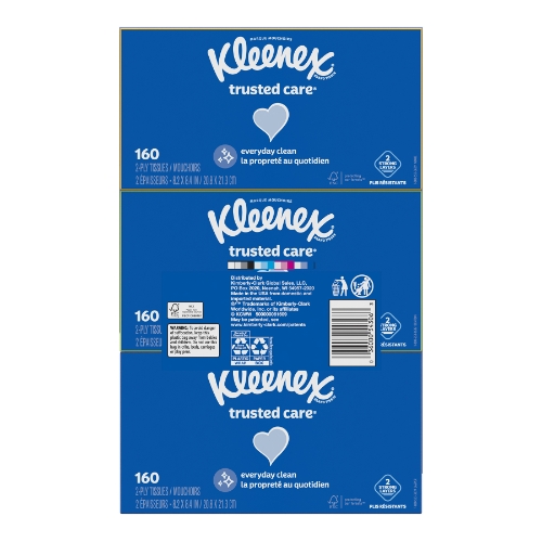 Kleenex Trusted Care Facial Tissue, 2-Ply, 160 Tissues/Box, 6 Boxes/Pack - W.B. Mason