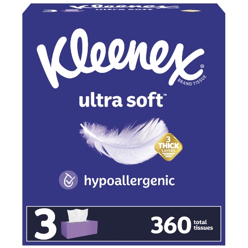 Kleenex Ultra Soft Facial Tissue, 3-Ply, 120 Tissues/Box, 3 Boxes/Pack ...
