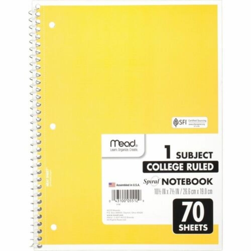 Mead Spiral Bound Perforated 1 Subject Notebook, College Ruled, 8" x 10 ...