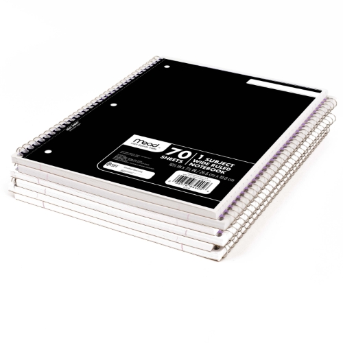 Mead Spiral 1 Subject Notebook, Wide Ruled, 8" x 10-1/2", White Paper ...
