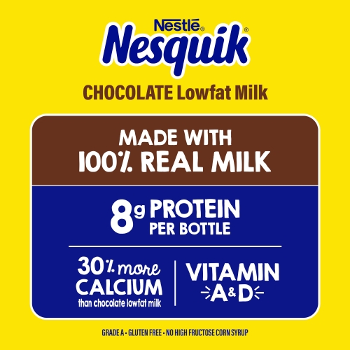 Nesquik Chocolate Low-Fat Milk Bottles, 8 oz, 15/Case - W.B. Mason