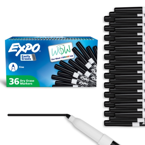 EXPO Low-Odor Dry Erase Markers, Fine Point, Black, 36/Box - W.B. Mason