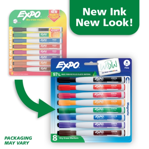 EXPO Magnetic Dry Erase Markers, Fine Tip, Assorted, 8/Pack - W.B. Mason