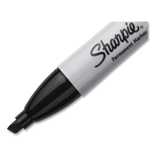 Sharpie Permanent Markers, Chisel Tip, Black, Dozen - W.B. Mason
