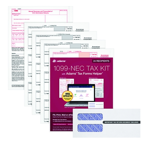 TOPS Adams 2024 1099-NEC Online Tax Kit, 5-Part, 8.5" x 11", 24 Forms/Pack - W.B. Mason