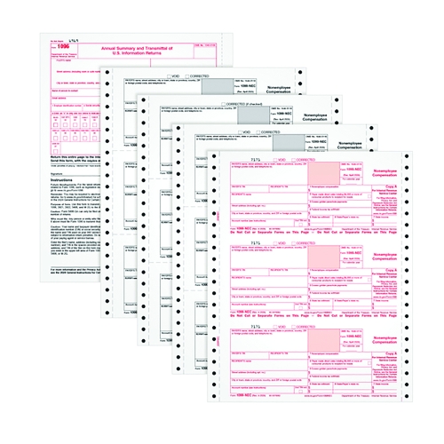 TOPS Adams 2024 1099-NEC & 1096 Continous Tax Forms, 4-Part, 8.5" x 11 ...