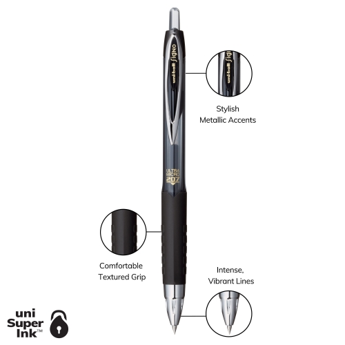 uni-ball 207 Retractable Gel Pens, Ultra Micro Point 0.38mm, Black Ink ...