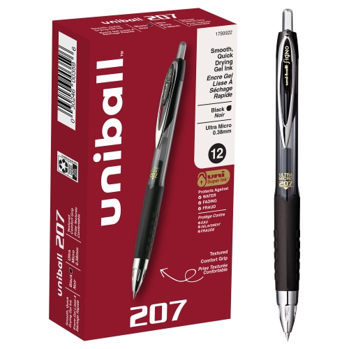 uni-ball 207 Retractable Gel Pens, Ultra Micro Point 0.38mm, Black Ink ...