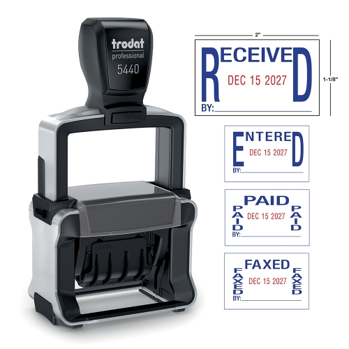 Trodat Professional 5-in-1 Date Stamp, Self-Inking, 1 1/8 x 2, Blue/Red - W.B. Mason