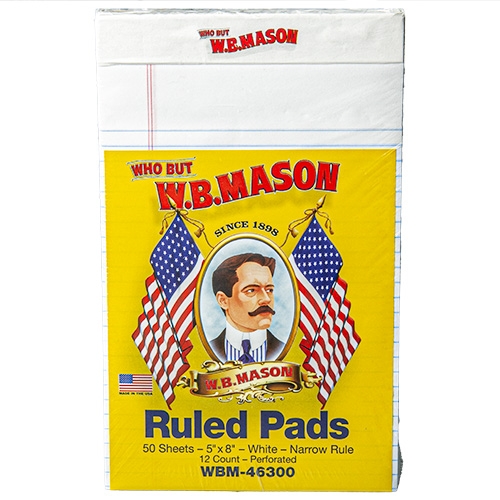 W.B. Mason Co. Perforated Edge Writing Pad, Narrow Ruled, 5" x 8 ...